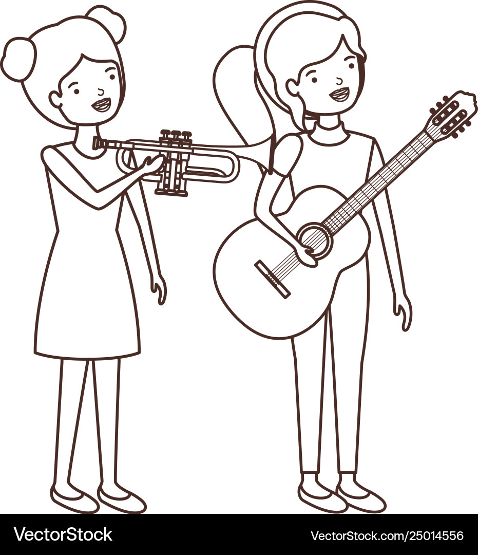Women with musical instruments character Vector Image