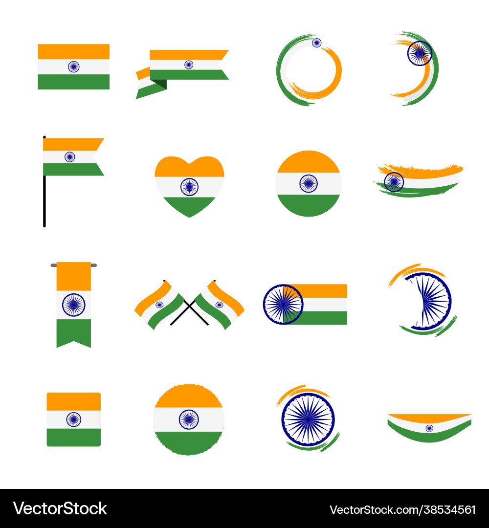 16 abstract india flag sign icon collection set Vector Image