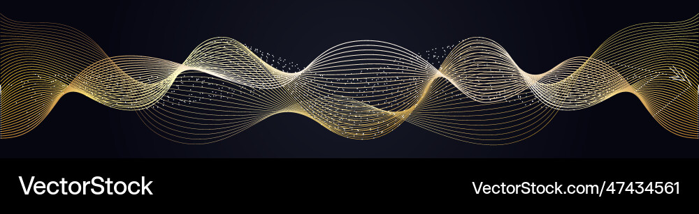3d wavy gold lines swoosh on dark background Vector Image