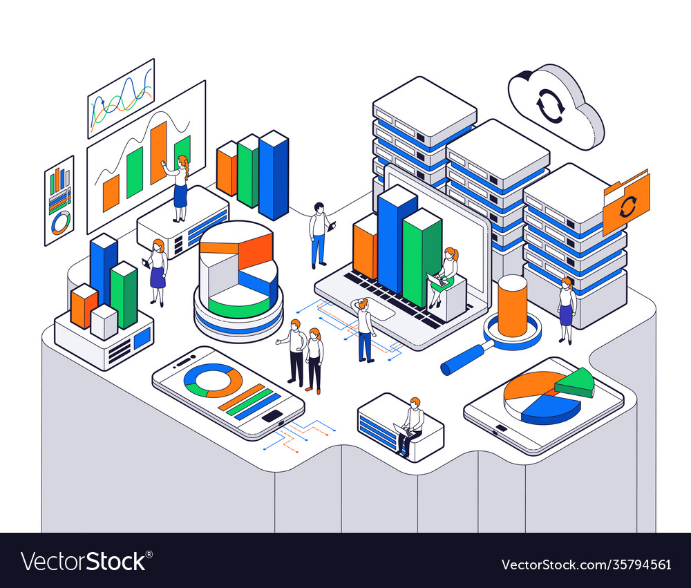Big data science analysis isometric Royalty Free Vector