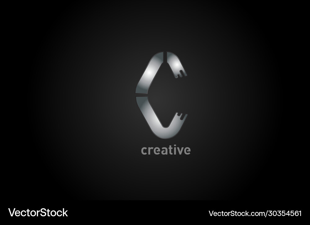 C metal silver alphabet letter logo design icon Vector Image