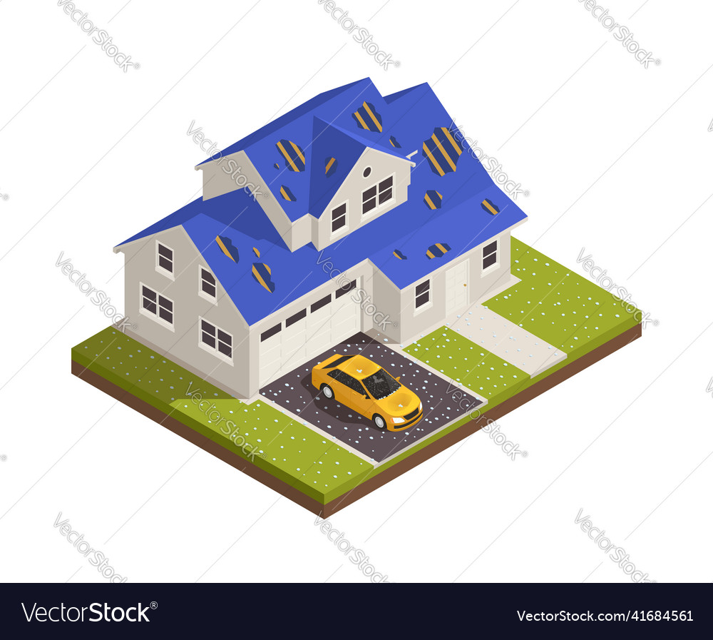Earthquake house isometric composition Royalty Free Vector
