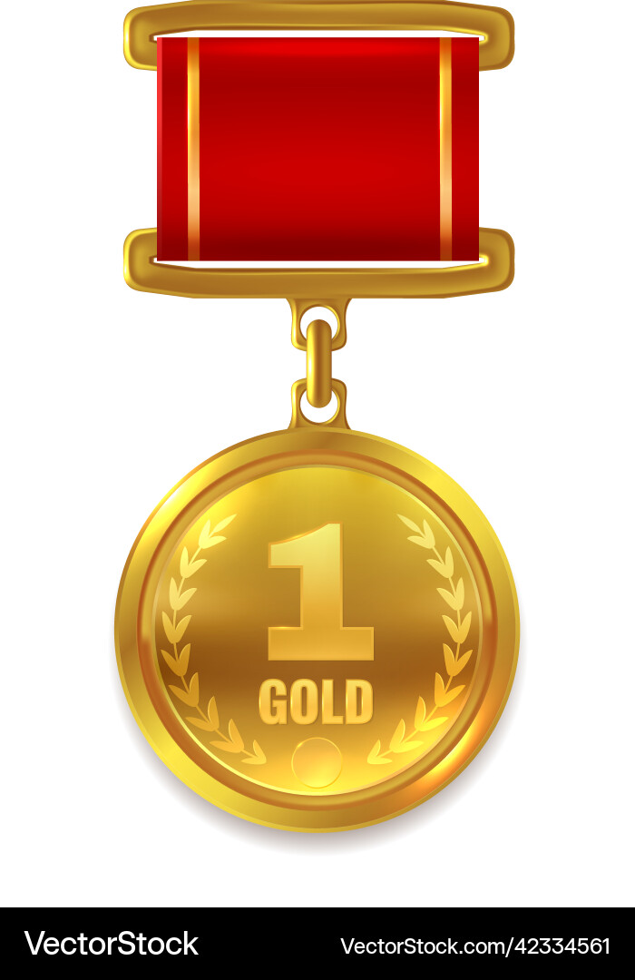 First place golden round badge on red Royalty Free Vector