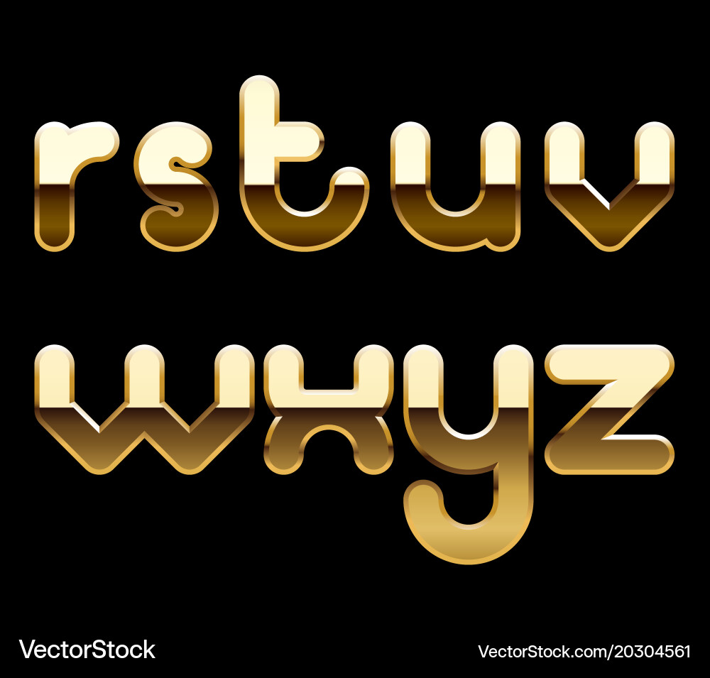 Gold alphabet small letters isolated on black Vector Image