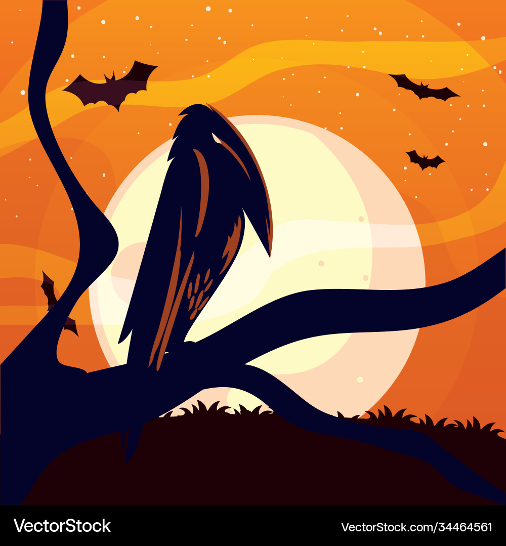 Halloween raven cartoon on tree design Royalty Free Vector