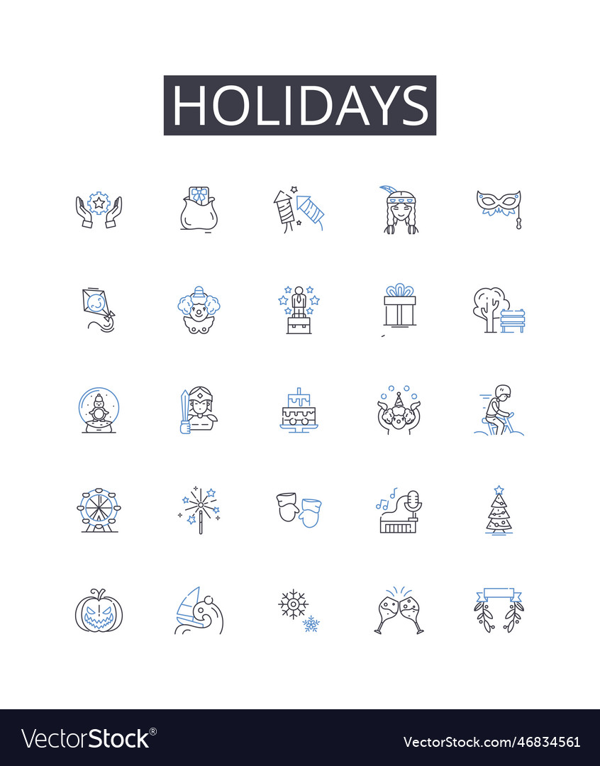 Holidays line icons collection vacations Vector Image Holidays line icons collection vacations Vector Image