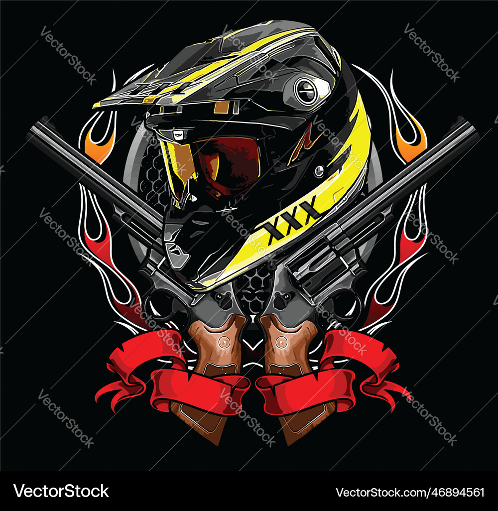 Motorcycle helmet and gun art Royalty Free Vector Image