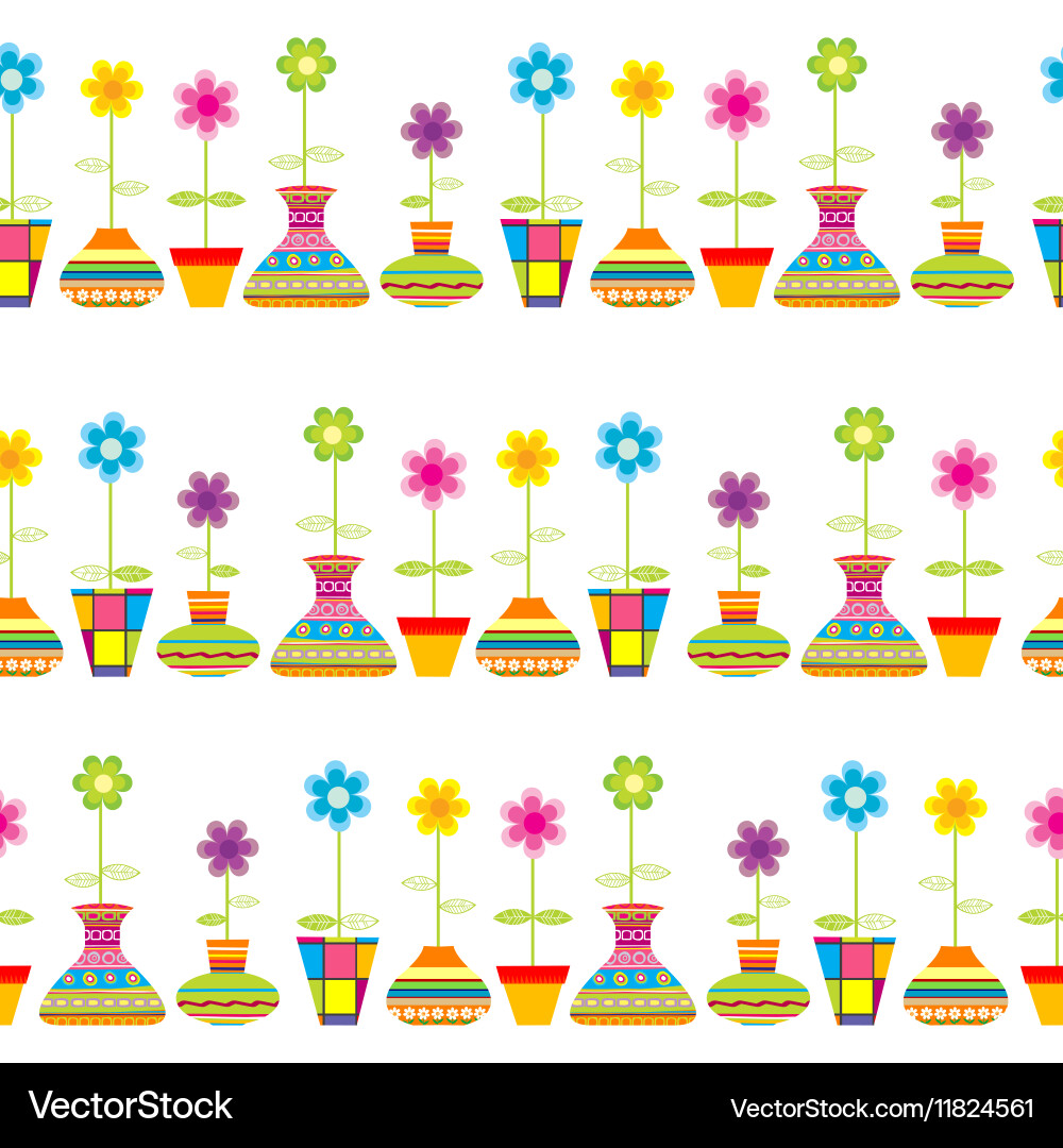 Rows of flower pots seamless background Royalty Free Vector