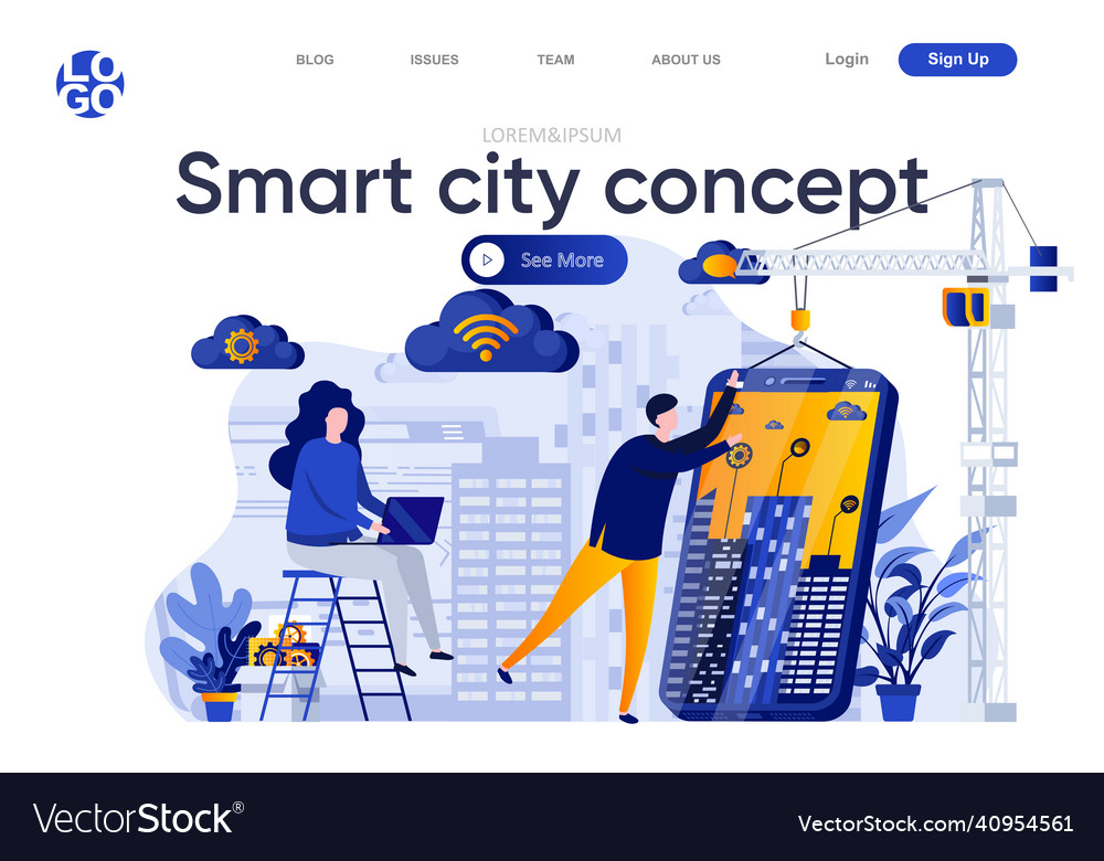 Smart city concept flat landing page developers Vector Image