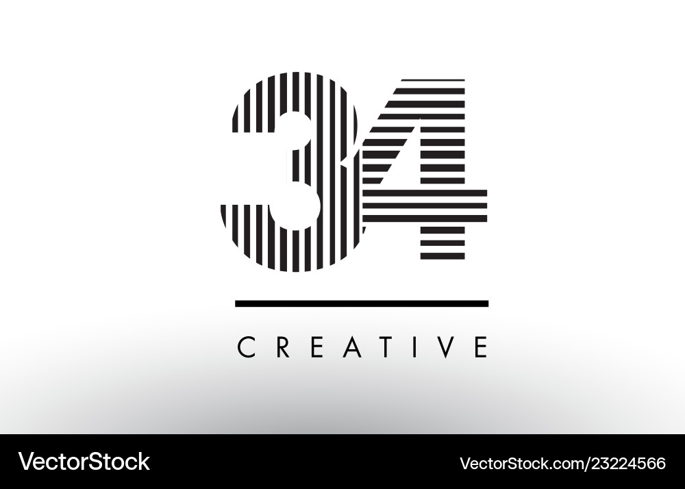 34 black and white lines number logo design Vector Image