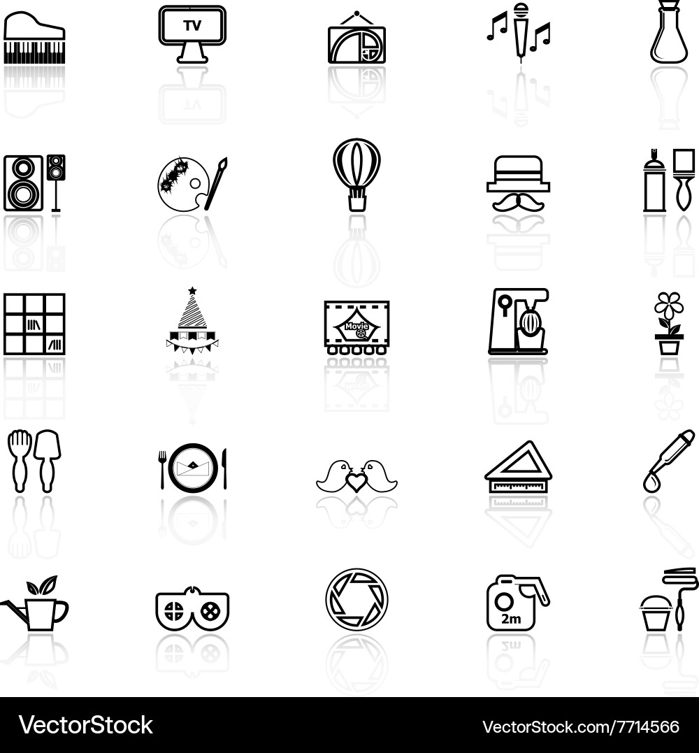 Art activity line icons with reflect on white Vector Image