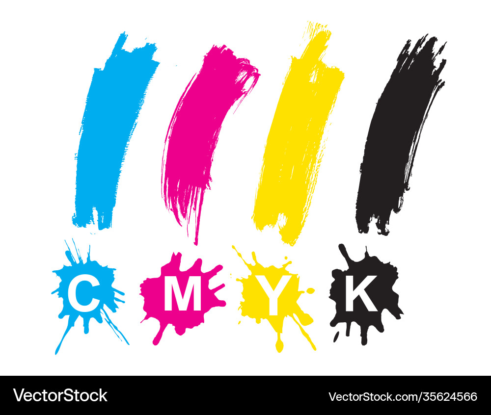 Cmyk print colors exclamation marks splatters Vector Image