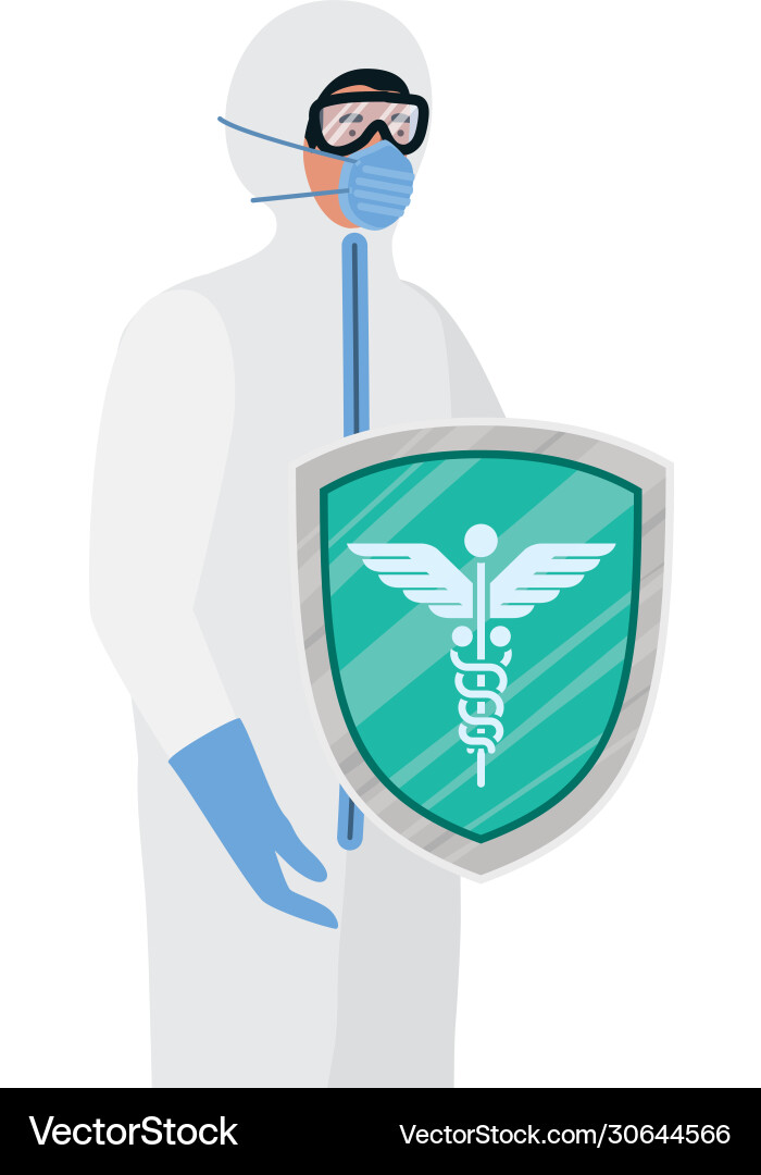 Doctor with protective suit and shield against Vector Image
