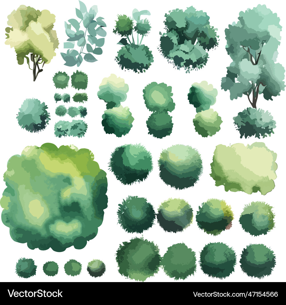 Incredible trees bushes shrubs top view Royalty Free Vector
