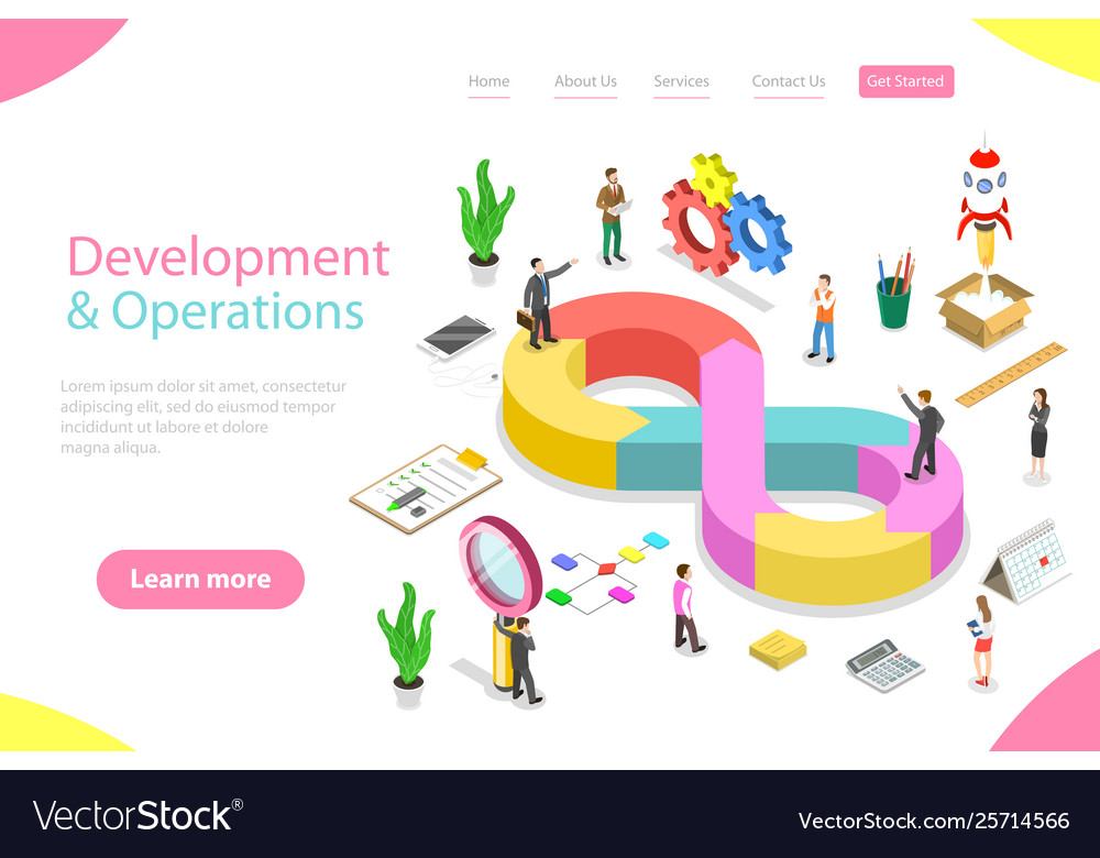 Isometric flat landing page template of Royalty Free Vector