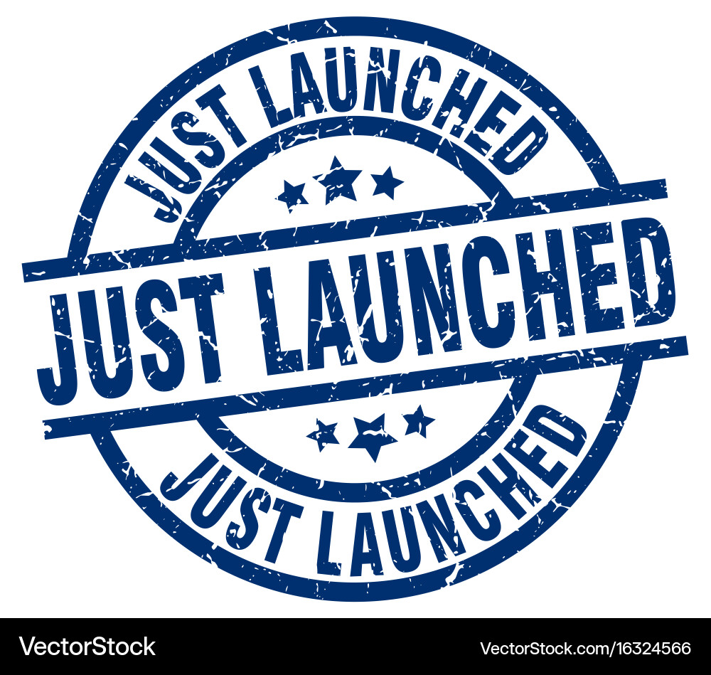 Just launched blue round grunge stamp Royalty Free Vector
