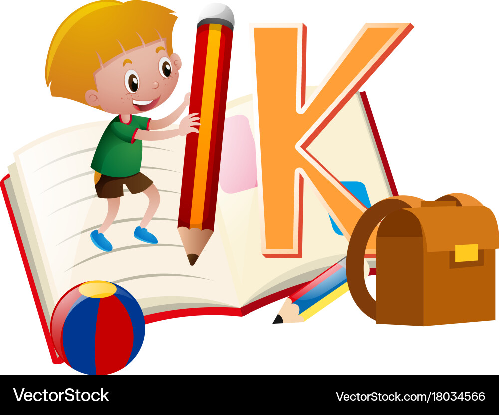 Letter k and little boy Royalty Free Vector Image