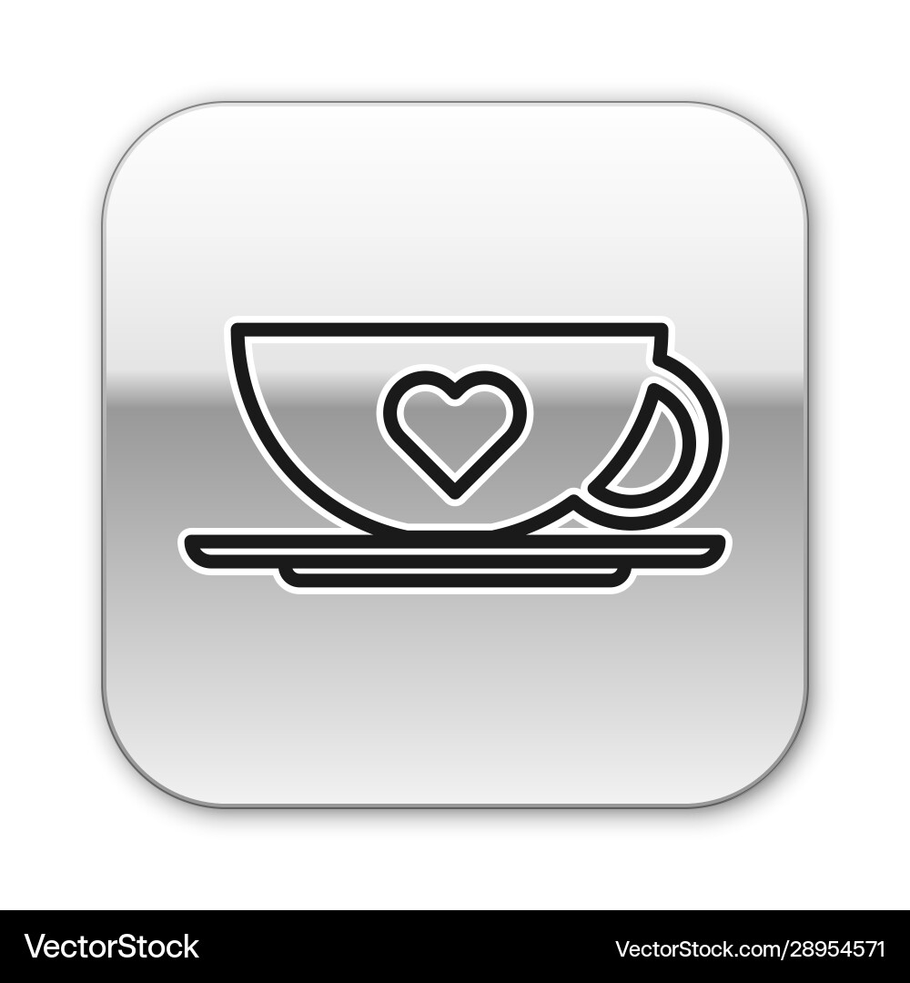 Black line coffee cup and heart icon isolated Vector Image