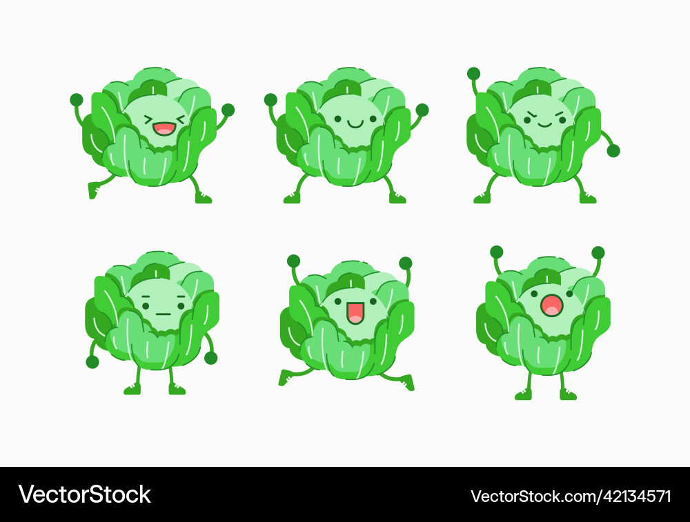 Cabbage character with different facial and body Vector Image