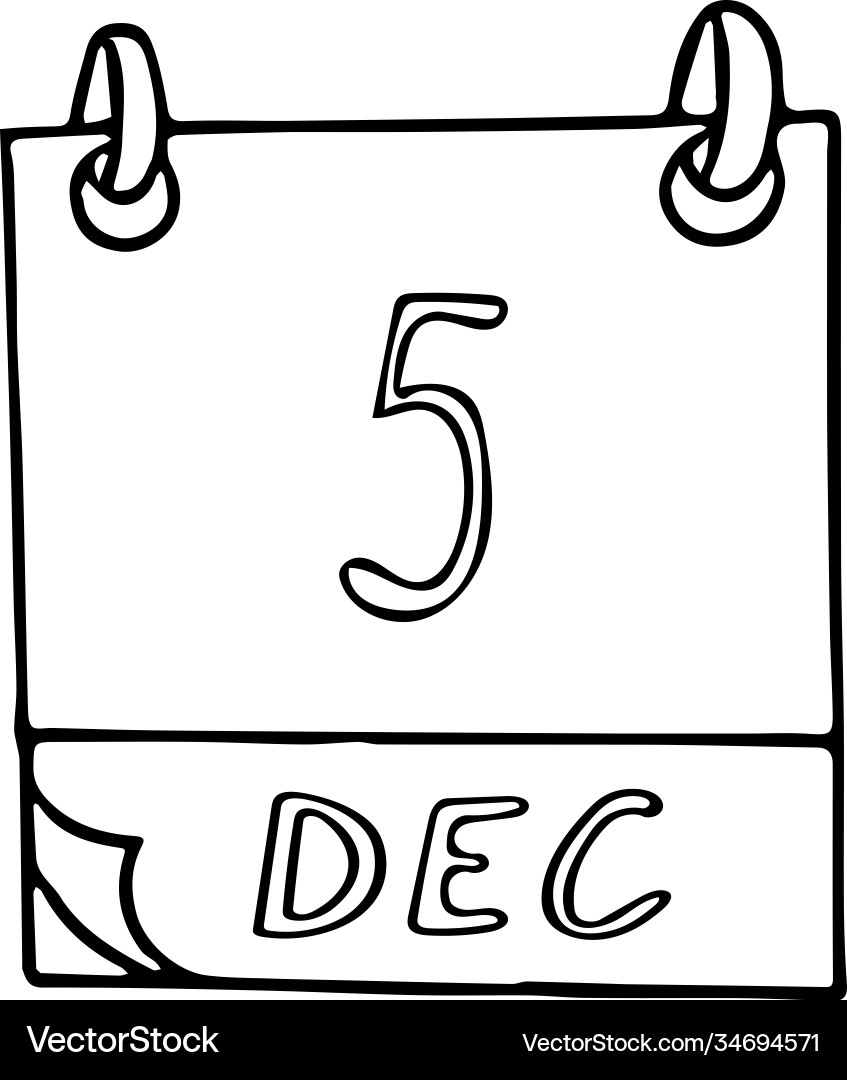 Calendar hand drawn in doodle style december 5 Vector Image