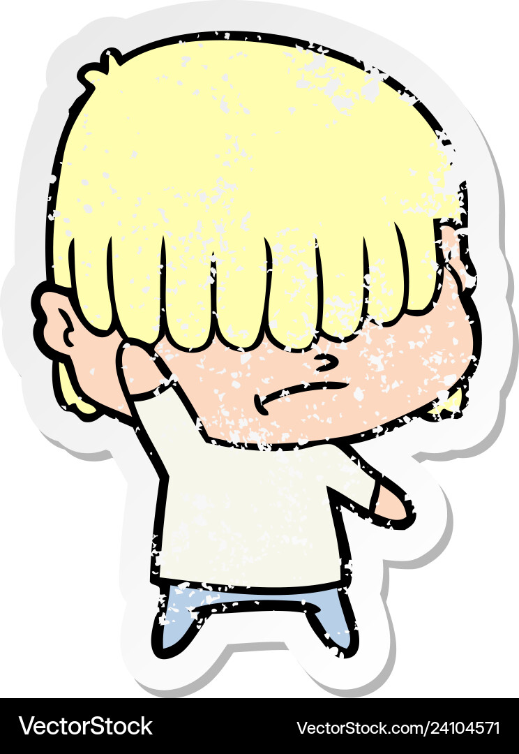 Distressed sticker a cartoon boy with untidy Vector Image