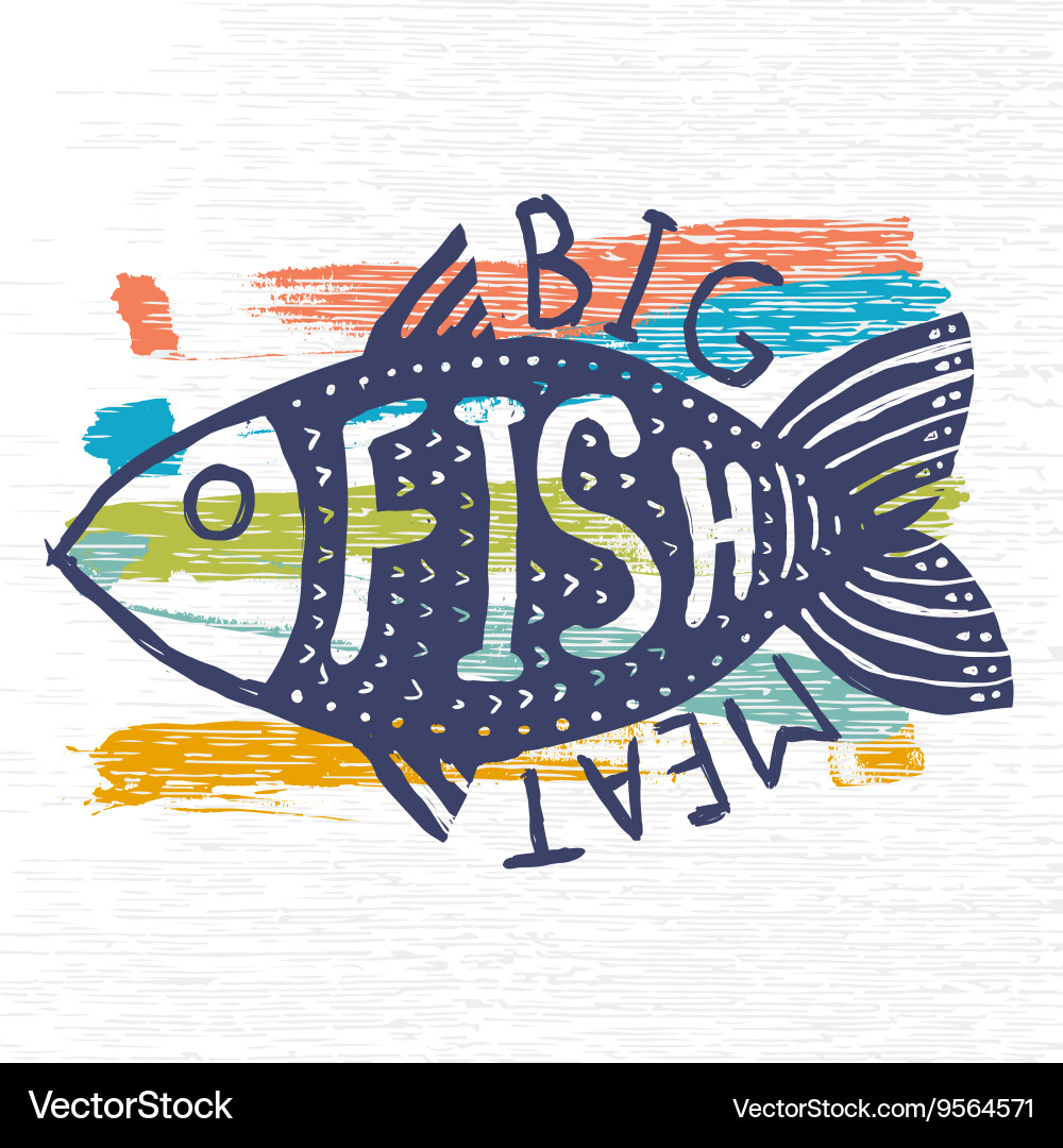 Hand drawn grunge fish hipster silhouette Vector Image