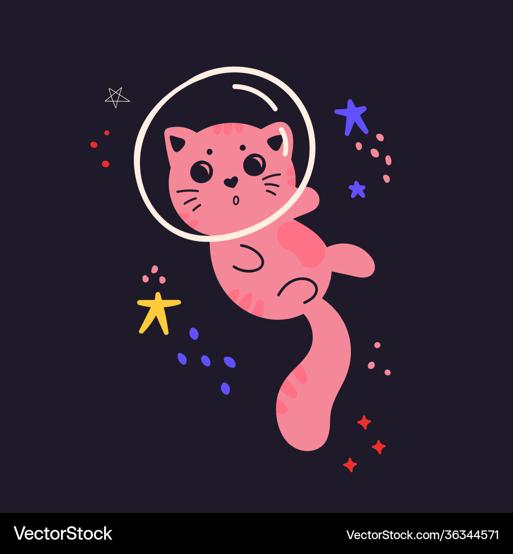 Kids cute with cat in space Royalty Free Vector Image