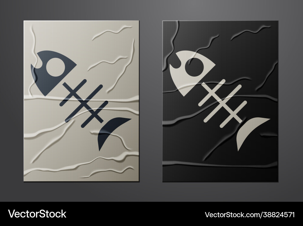 White dead fish icon isolated on crumpled paper Vector Image