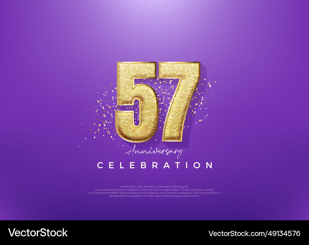 57th anniversary number with shiny gold glitter Vector Image