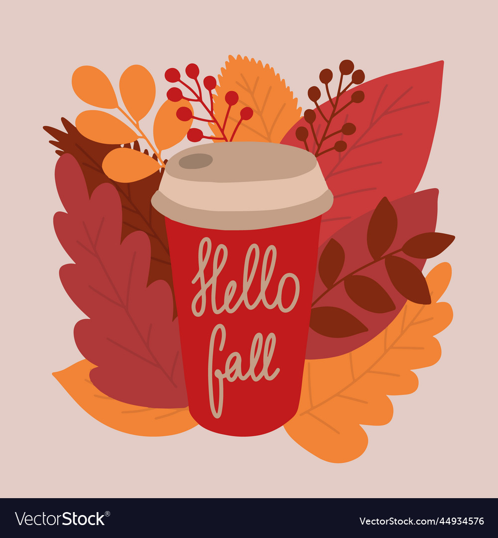 Coffee mug with autumn leaves Royalty Free Vector Image