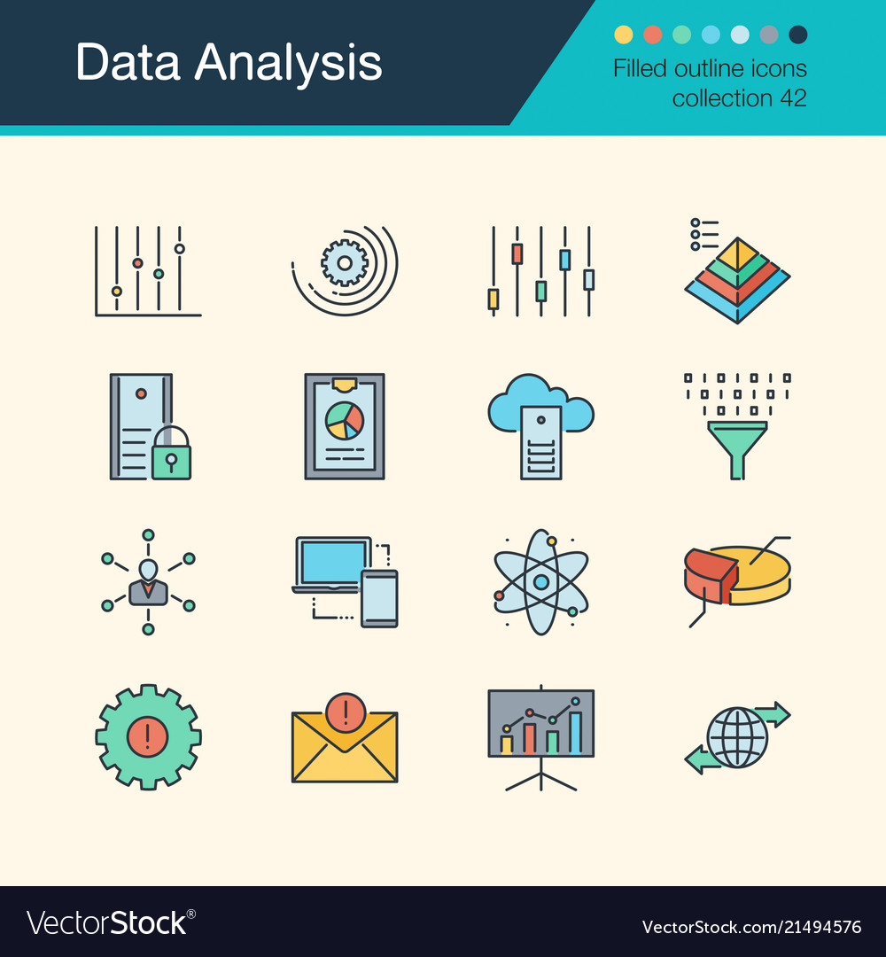 Data analysis icons filled outline design Vector Image