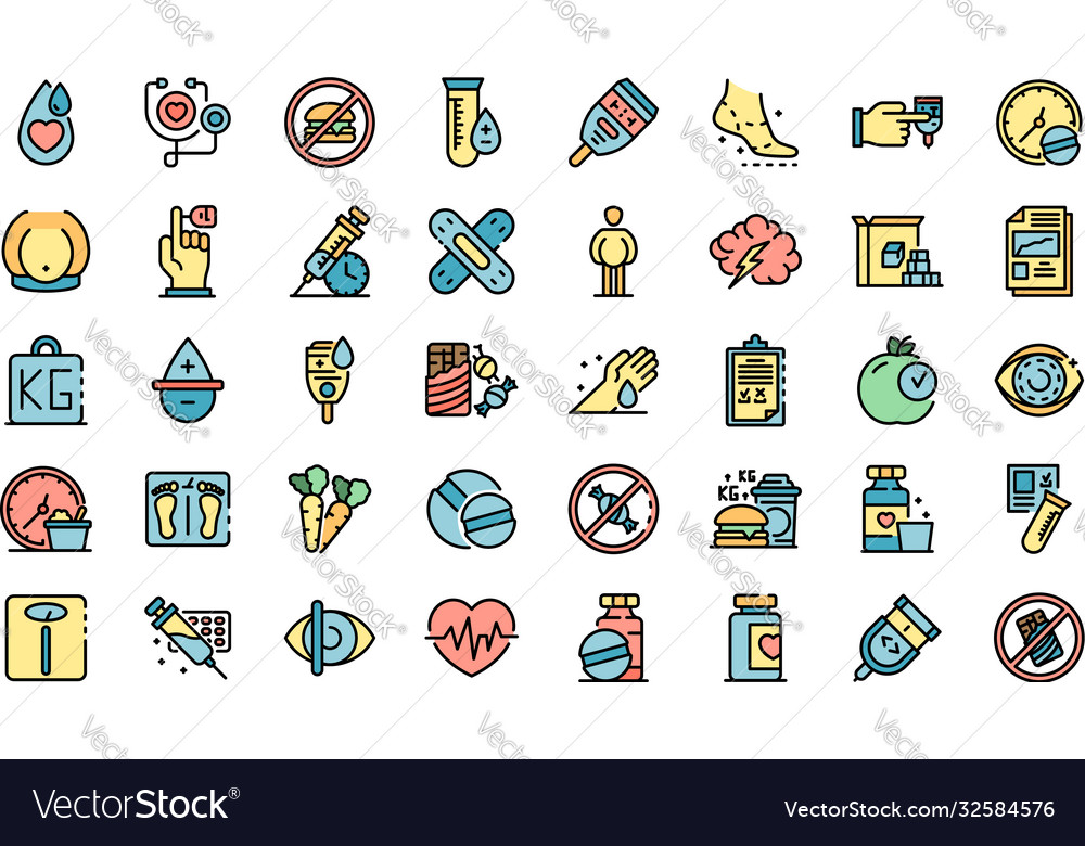 Diabetes Icons Flat Royalty Free Vector Image Vectorstock