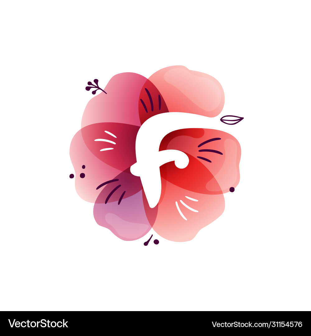 F letter logo at watercolor overlapping flower Vector Image