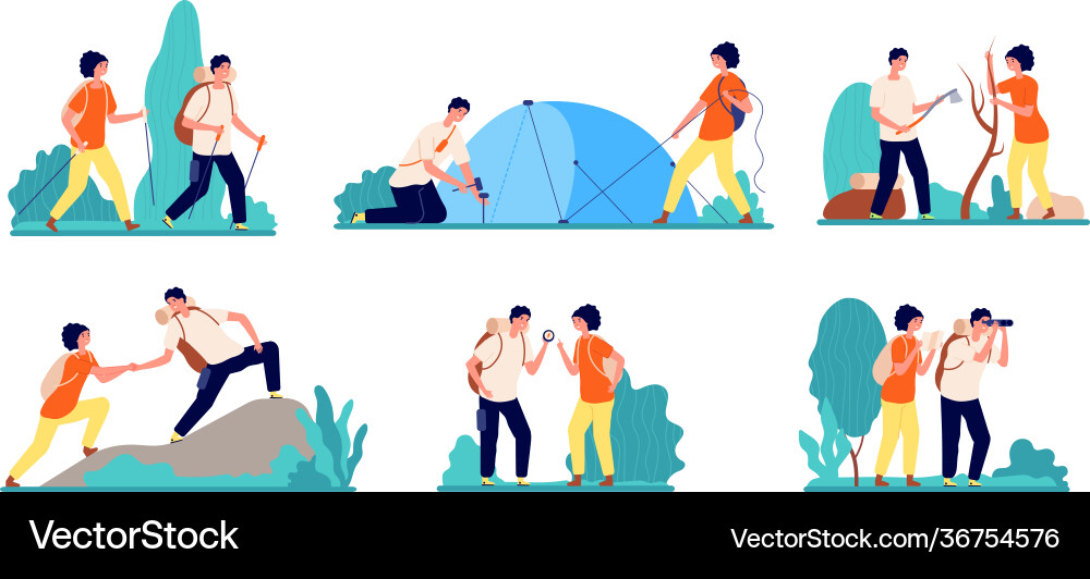 Hiking characters people hike logging travel Vector Image