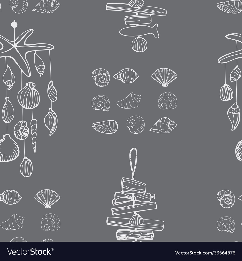 Seashell mobile and shells seamless pattern Vector Image