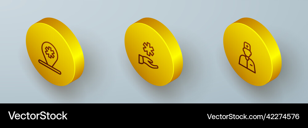 Set isometric line location hospital cross Vector Image
