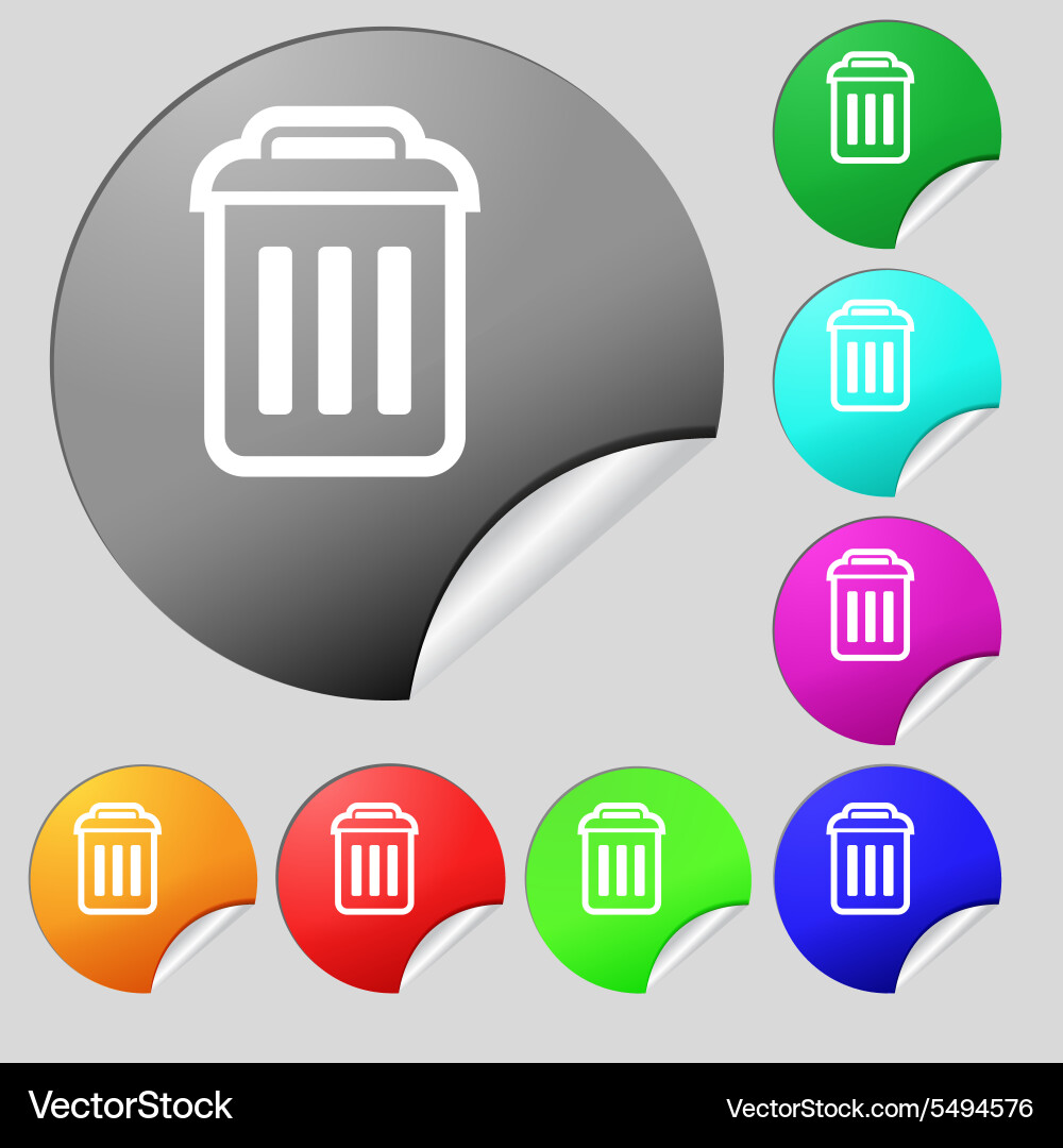 Trash icon sign set of eight multi colored round Vector Image