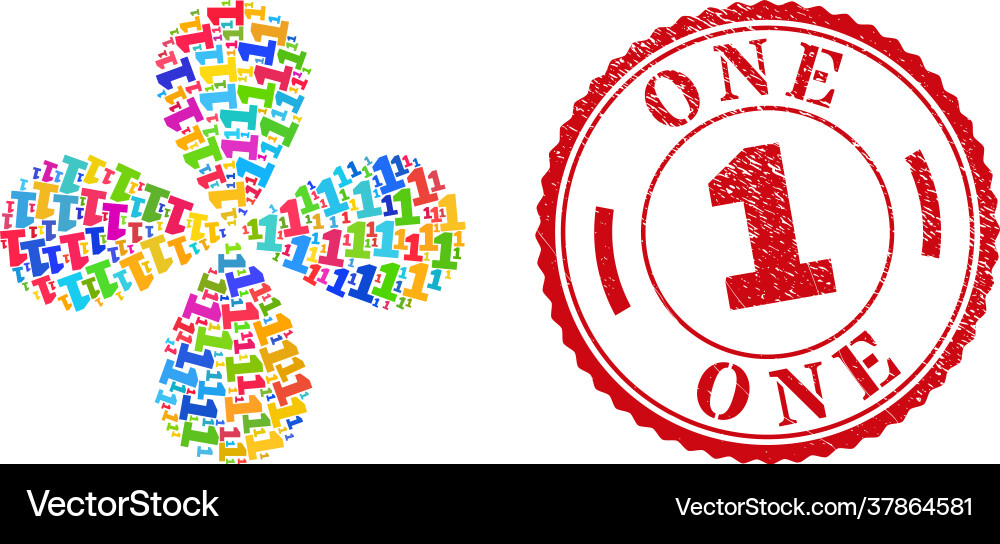 1 distress rubber imprint and digit one colored Vector Image
