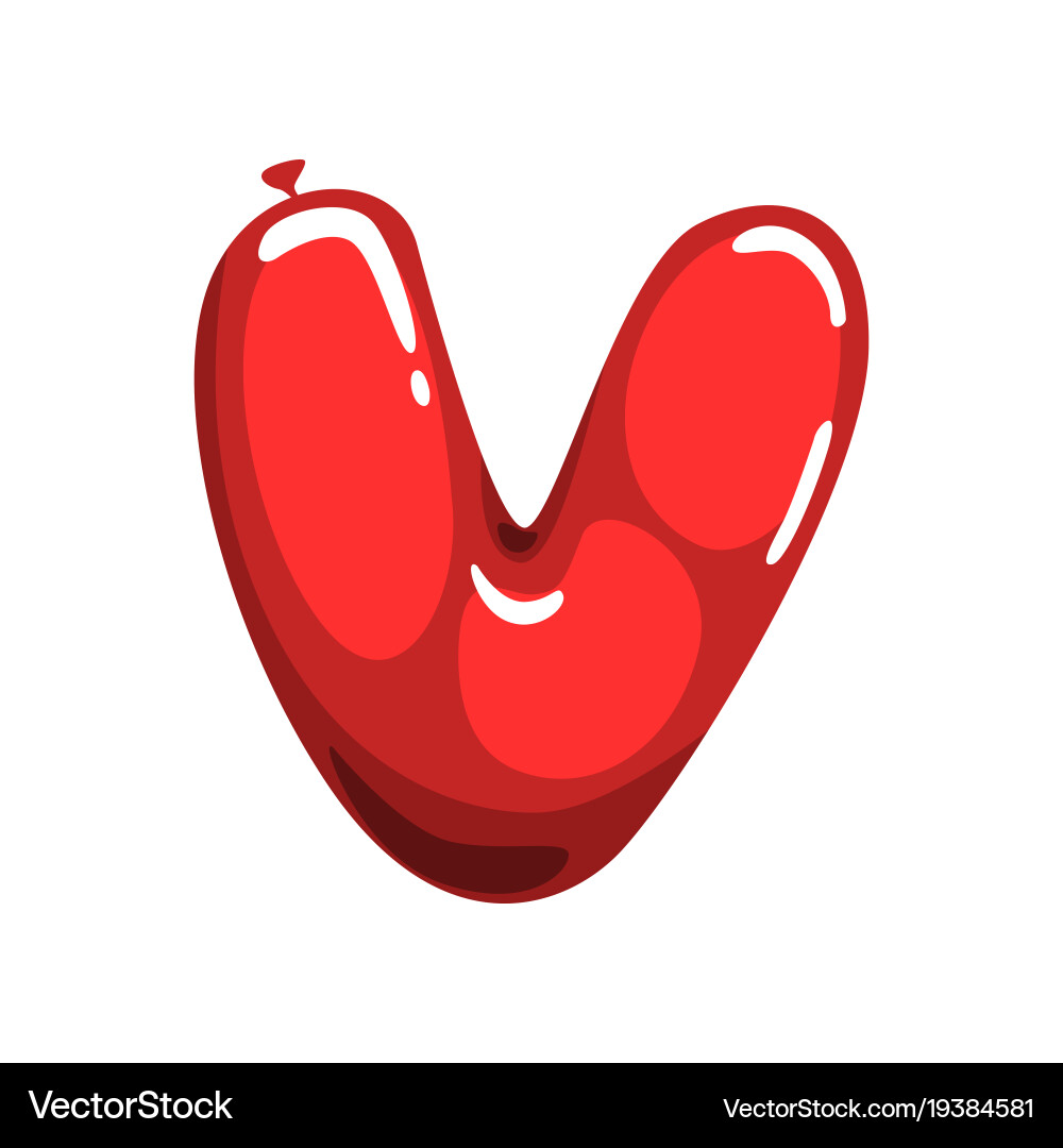 Comic letter v made red glossy air balloon Vector Image
