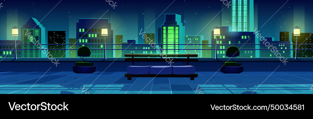 Night city view from rooftop terrace Royalty Free Vector