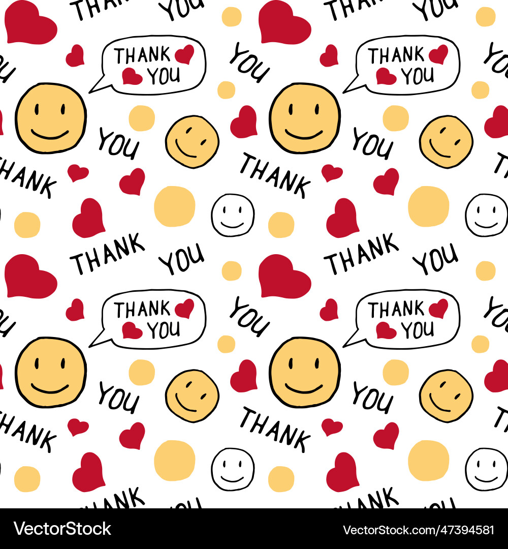 Seamless pattern with emoticons and thank you sign