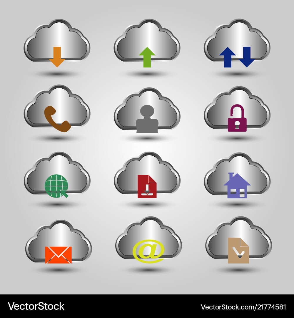 Set of aluminium cloud icon with different symbol Vector Image
