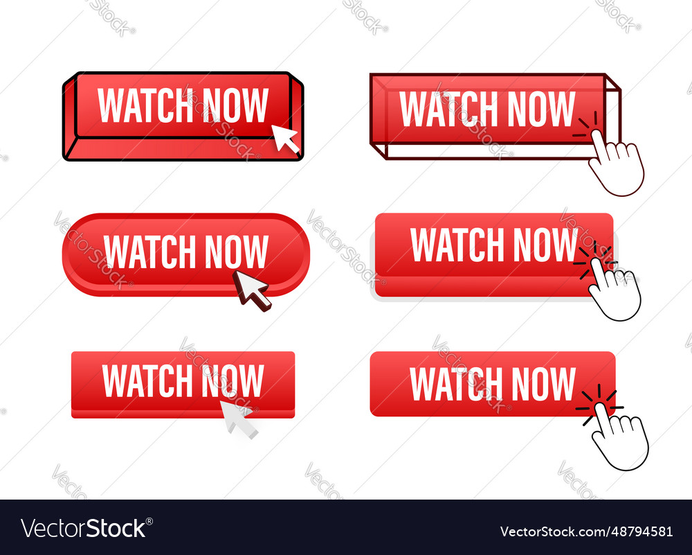 Watch now button with pointer clicking Royalty Free Vector