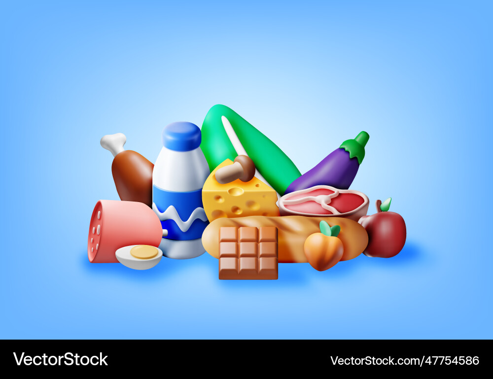 3d collection of fresh products Royalty Free Vector Image