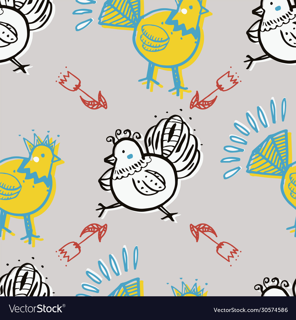 Chicken folklore seamless patterns Royalty Free Vector Image