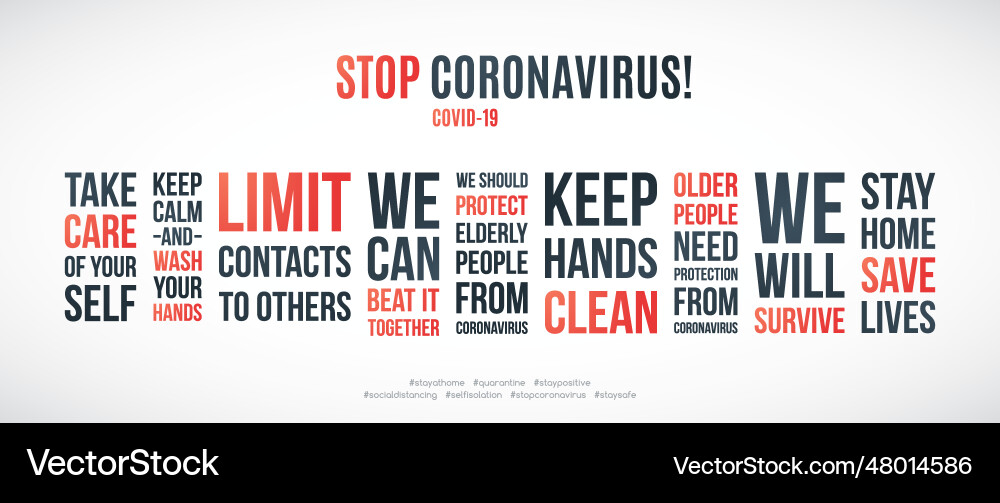 Covid-19 quotes set to prevent the spread Vector Image