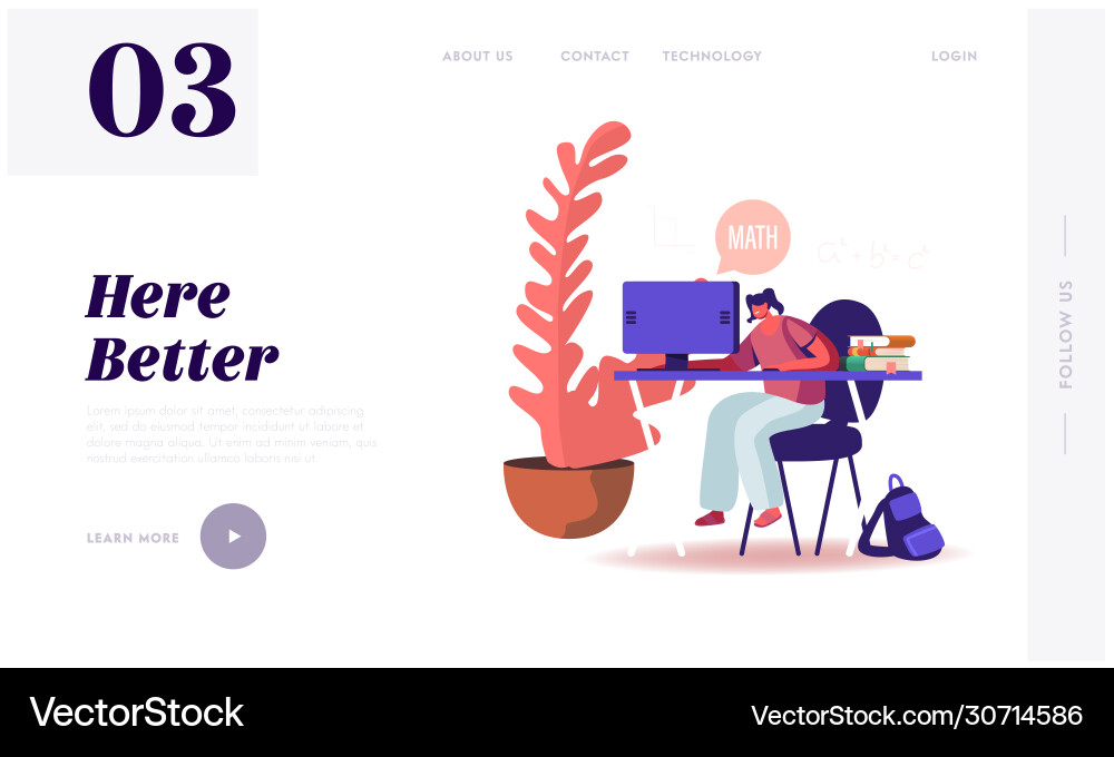 Girl pupil watching math lesson via internet Vector Image