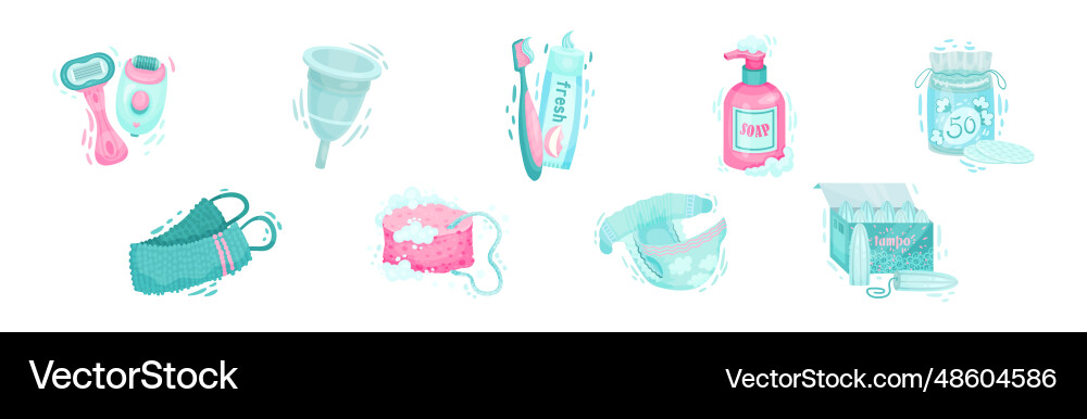Hygiene object and toilet items with toothbrush Vector Image