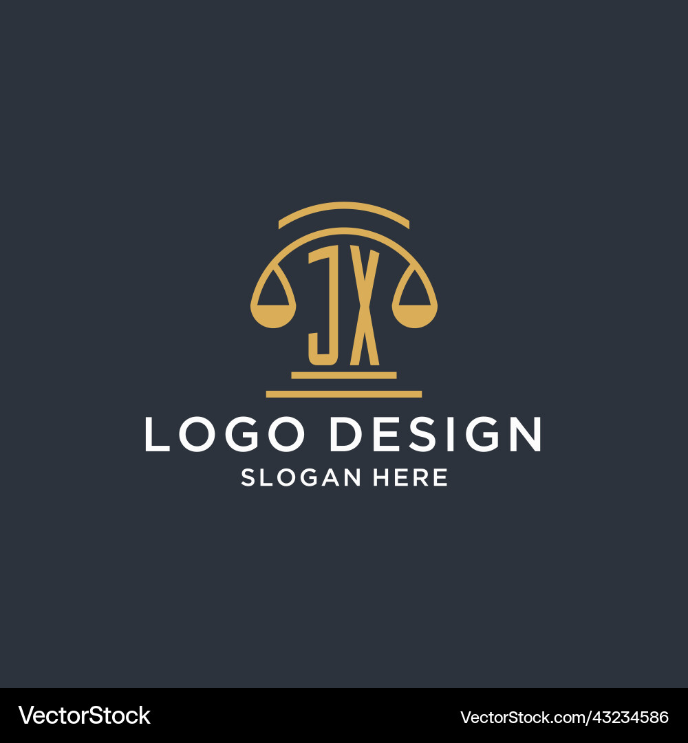 Jx initial with scale of justice logo design Vector Image