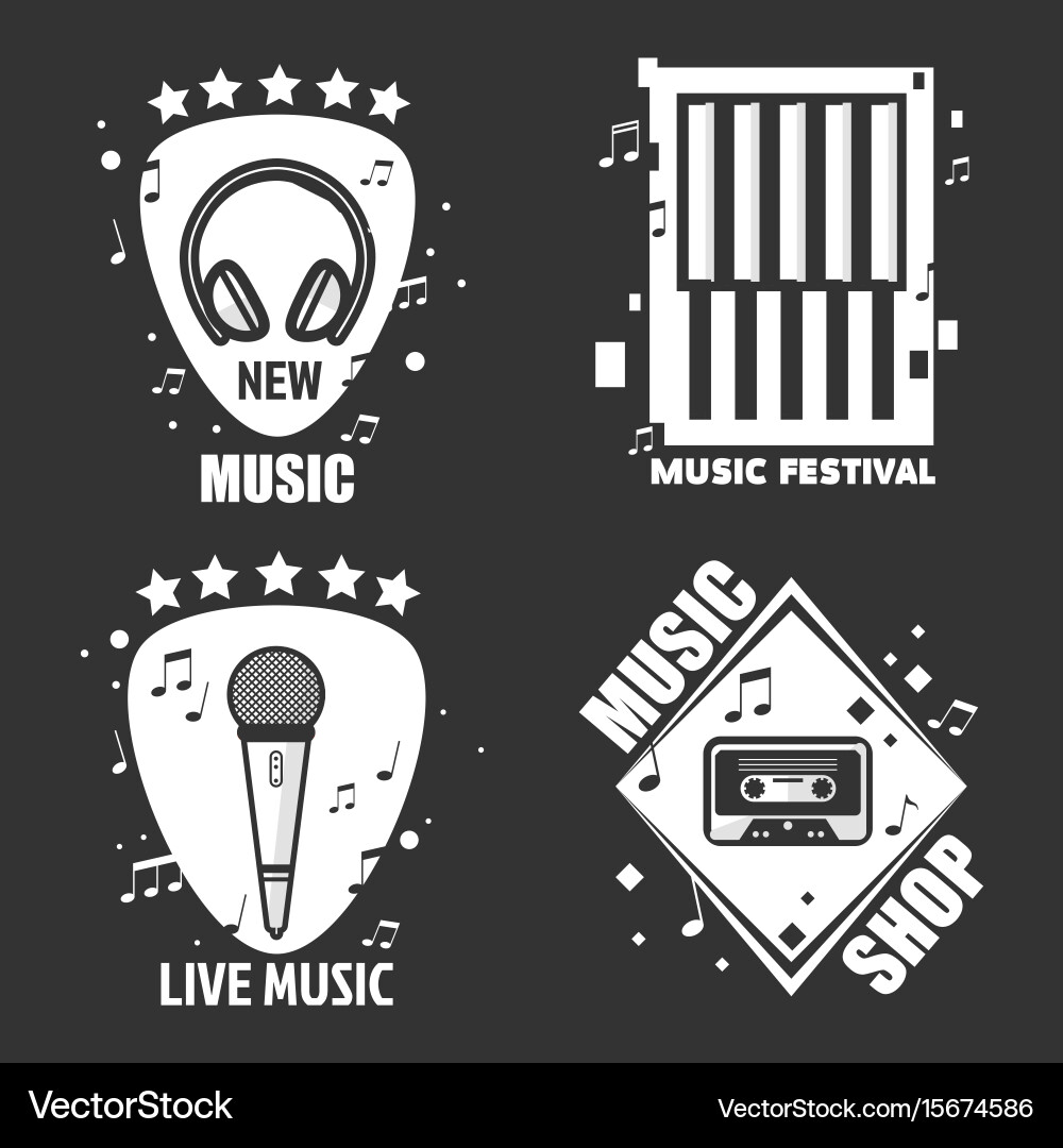 Music labels headphones microphone Royalty Free Vector Image